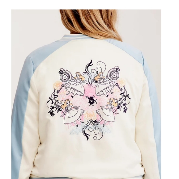 Disney | Jackets & Coats | Disney Alice Embroidered Satin Bomber Jacket ...
